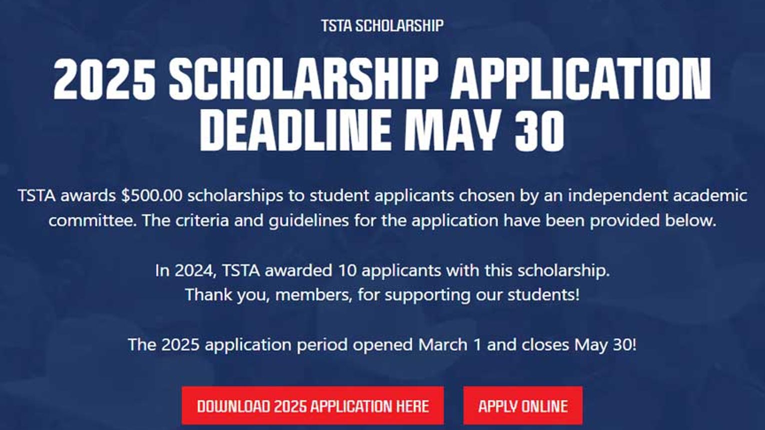TSTA now accepting 2025 scholarship applications